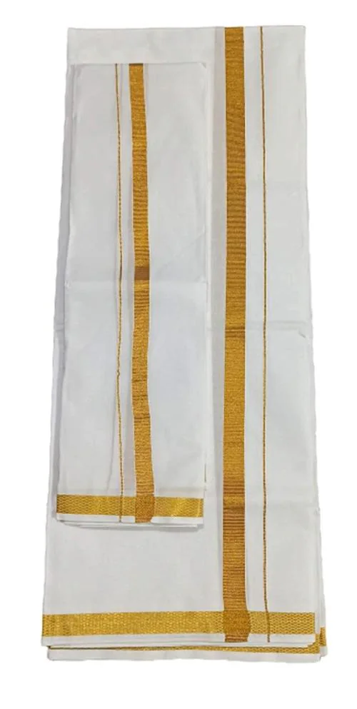Buy Nandavan Mens Cotton Dhoti gold border plus angavastram(towel ...