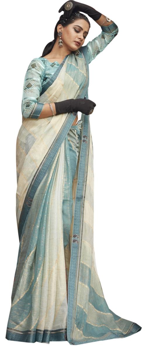 TRIVENI Blue Brasso Printed Saree - JioMart