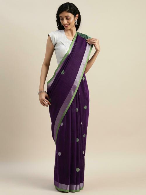 Buy VASTRANAND Women Purple Linen Blend Woven Design Saree Online at ...