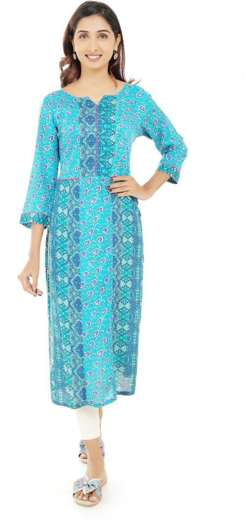 Buy Fashion Tadka MNM Women Blue Abstract Viscose Kurta (M) Online at ...