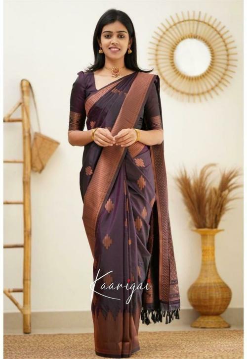 Buy Prajval Women Purple Woven Jacquard and Pure Silk Kanjivaram Saree ...