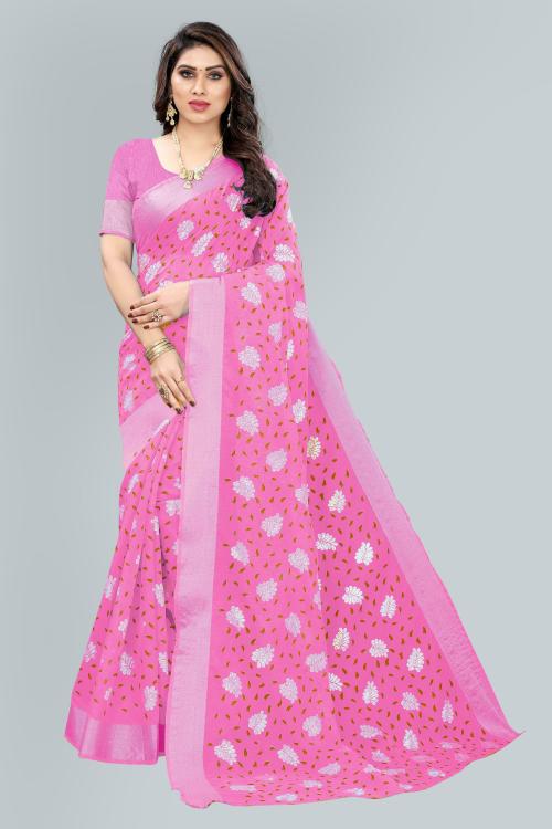 Buy sareya veela Bollywood Women Pink Printed Cotton Blend Sarees ...