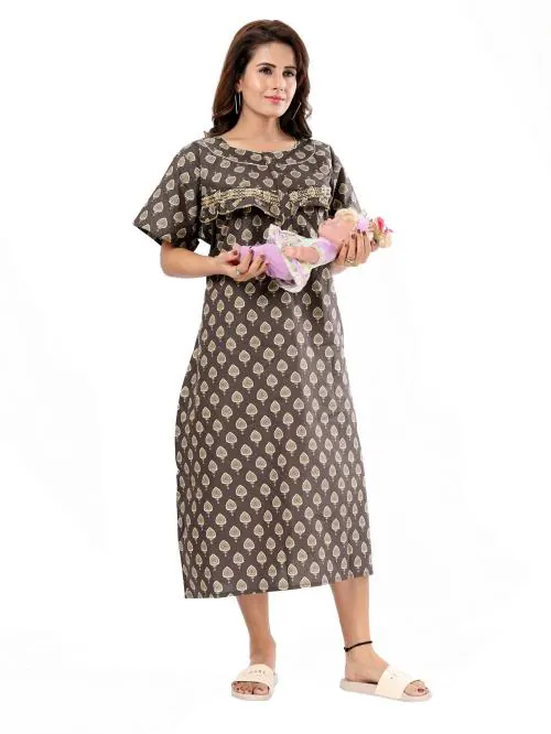Buy Ribnee Cotton Fabric Round Neck Design Short Nighty- Maternity ...