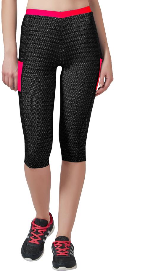 Buy Lactra 3/4 Trackpant with 2 Side Pockets Black Magenta Yoga Gym ...