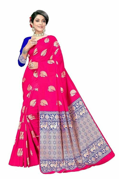 Buy VEDANT VASTRAM Women's Litchi Silk Banarasi Saree (Red Color ...