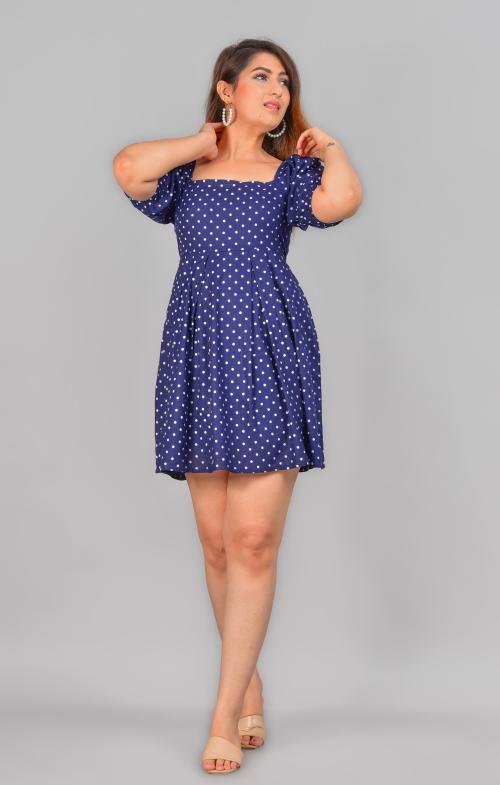 Buy Manojava Women Blue Polka Print Viscose Rayon Bodycon Dress (L ...