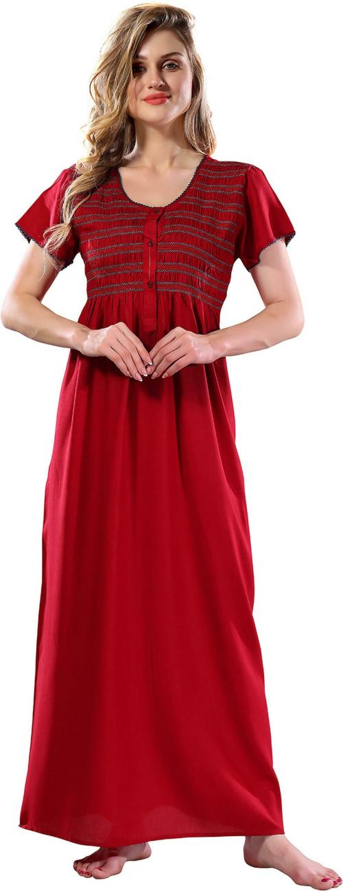 Buy Be You Women Maroon Self Design Viscose Rayon Nighty Online at Best ...