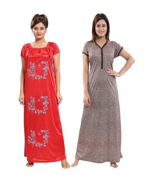 Buy Shopping World Women Multicolor Printed Satin Nighty combo - Free ...