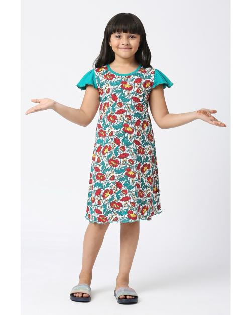 Buy SINI MINI Girls Cap Sleeve Dress With Allover Printing (Pack of one ...