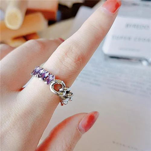 Buy ARZONAI Simple purple square zircon super flash diamond cool ring ...