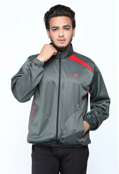 Buy Estro Men Grey, Red Solid Polyester Sports Jacket Online at Best ...
