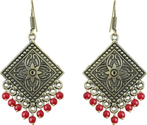 Buy Waama Jewels Pearl Gold-Plated Brass Drops And Danglers Red For Women Online at Best Prices ...