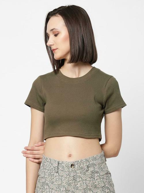 Buy VASTRADO Women Olive Pure Cotton Solid Crop Top tops Online at Best ...