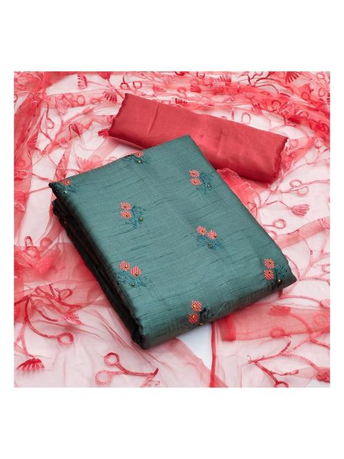 Buy Reeta Fashion Designer Grey Silk Embroidery work Dress Material ...