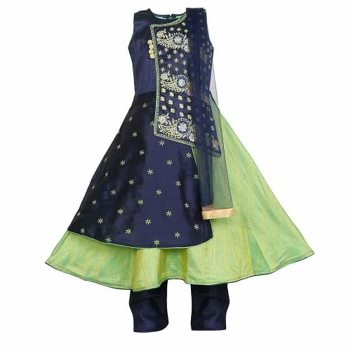 Buy Ashwini Girls Green Embroidery 100 Percent Polyester Salwar Suit ...