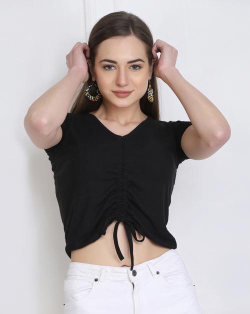 Buy Buynewtrend Black Cotton Rib Crop Top For Women Online at Best ...
