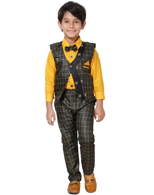 Buy Dkgf Fashion Boys Yellow Printed Cotton Blend Shirt Trouser Online ...