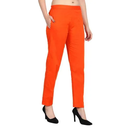 Buy SriSaras Women Orange Solid Cotton Lycra Trouser - M Online at Best Prices in India - JioMart.