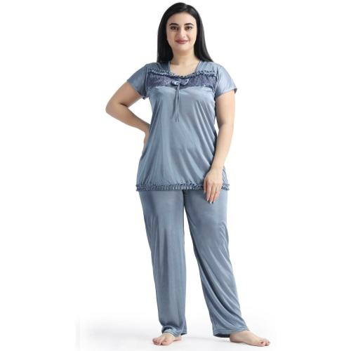 Buy NIGHT KEYS Women Embroidered Grey Top & Pyjama Set () Online at ...