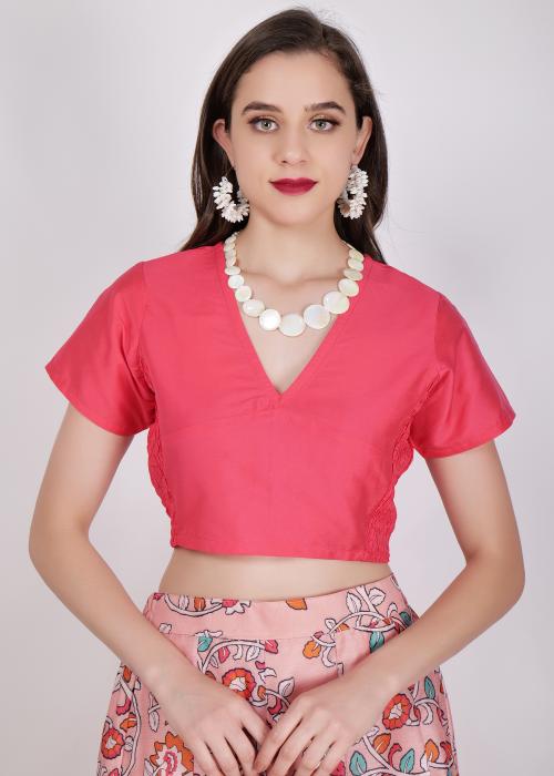 Buy FR Frolic Rolic Women's Girls Silk Short Sleeve Solid V-Neck Crop ...