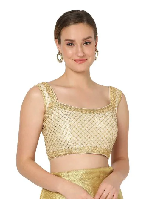 Buy Salwar Studio Women's White Silk Blend Embroidered Readymade Saree Blouse Online at Best ...