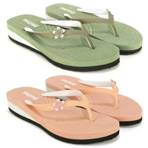 Buy Skytrap Green, Peach Laser Cut Rubber Slippers Flipflop for Women ...