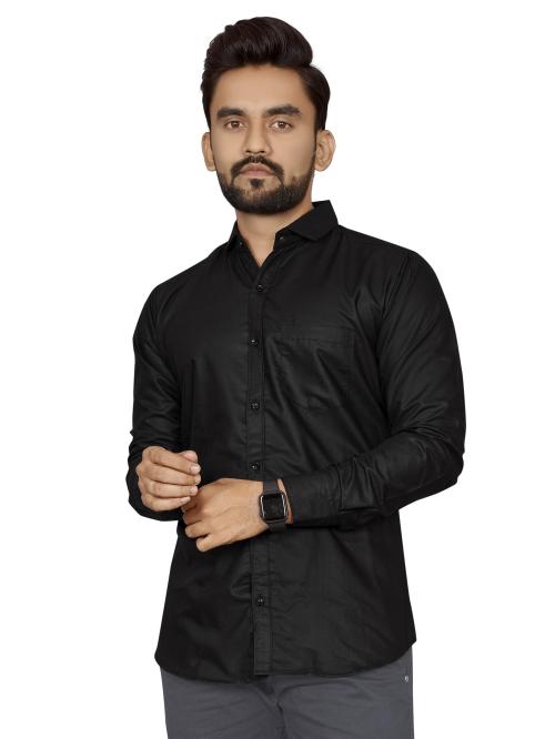 Buy NIVICK Men Slim Fit Solid Spread Collar Casual Shirt---Black---XL ...