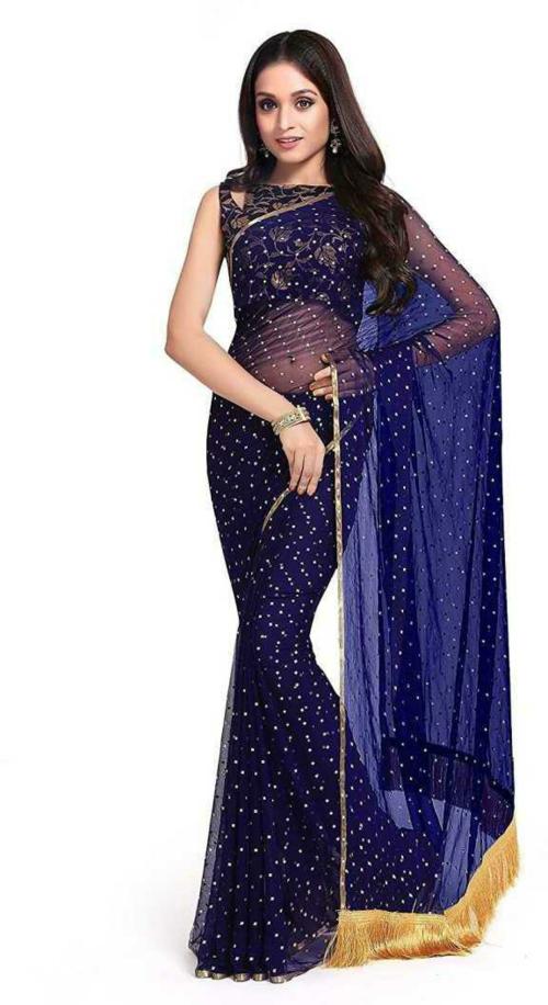 Buy Febo Fashion Women Navy Embellished Georgette Single Saree Online ...