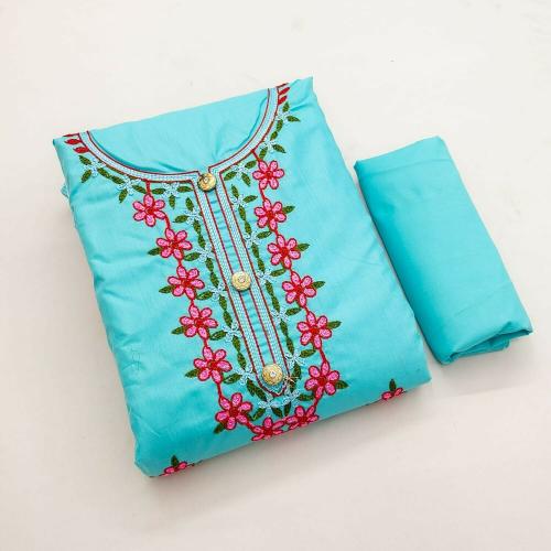 Buy GURHAL Embroidered Cotton Unstitched Dress Material Blue Online at ...