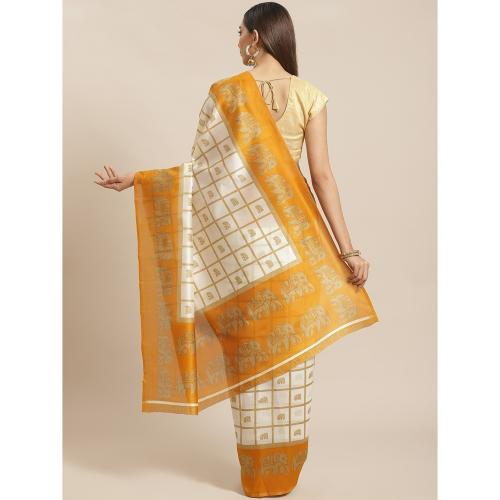 Buy Marabout Women's Beautiful White And Yellow Checked Mysore Silk ...