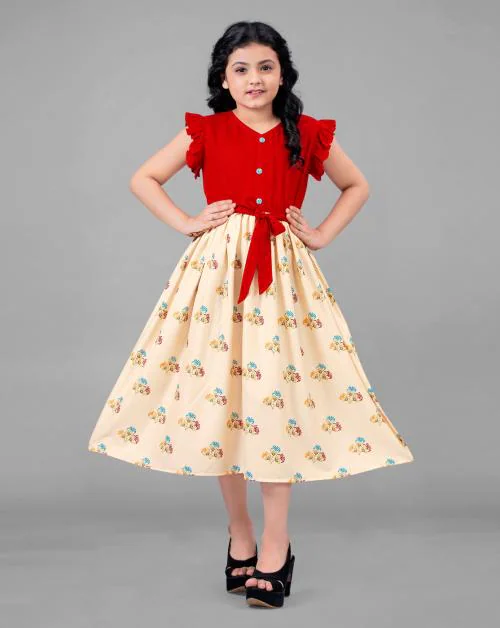 Buy Fashion Dream Girls Red Floral Printed Crepe Pack Of 1 Frock ...