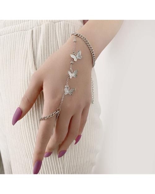 Buy ADISCON Silver New Design Butterfly Charm Finger Ring Bracelet for Girls & Womens Online at ...