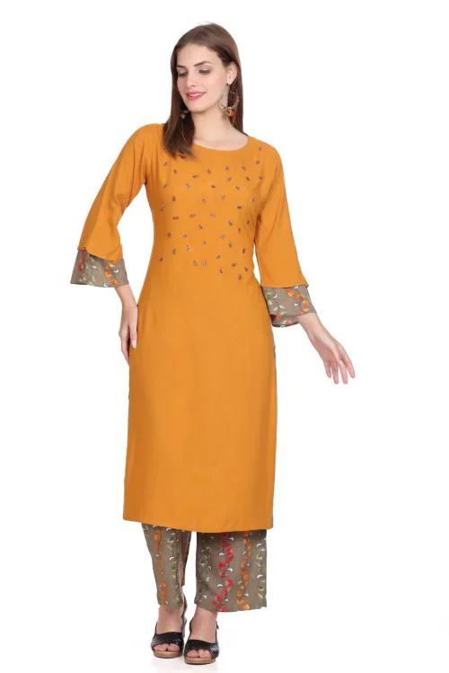 Buy Elthia's Trendy Kurti Plazo Set for Women-Mustard Online at Best ...