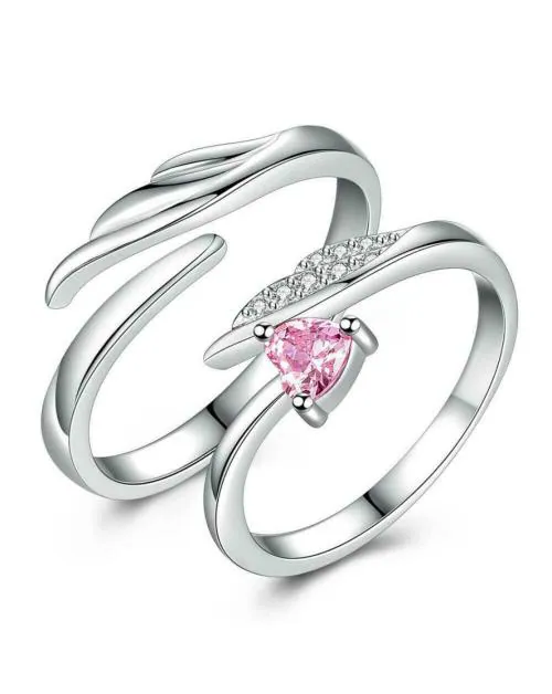 Buy Jewel Panda Couple's Angel Wing And Heart Shape Zirconia Adjustable ...