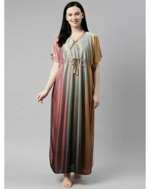 Buy BAILEY SELLS Women Multicolor Color Block Satin Nighty | Free Size ...