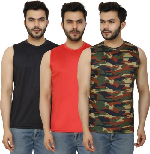 Buy PRIME PLUS Multicolor Solid Round Neck Sando Vest - M (Pack of 3 ...