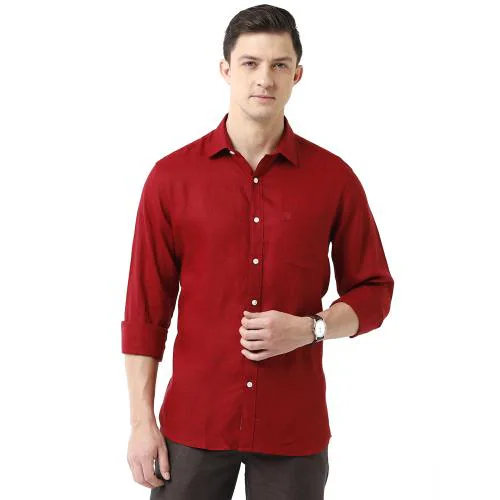 Buy Linen Club Men's Pure Linen Red Solid Regular Fit Full Sleeve Casual Shirt Online at Best ...