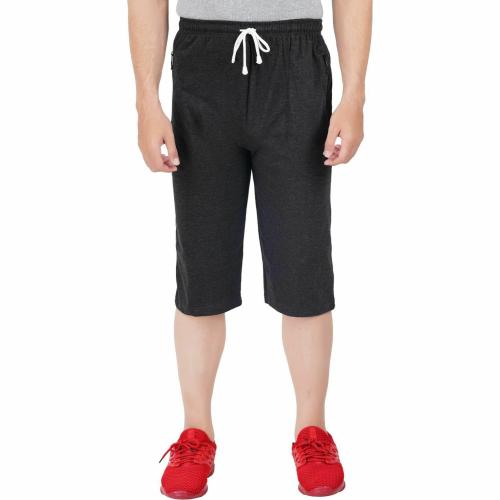 Buy Feel Track Pure 100 PERCENT Cotton Men Black Solid Three Fourths ...