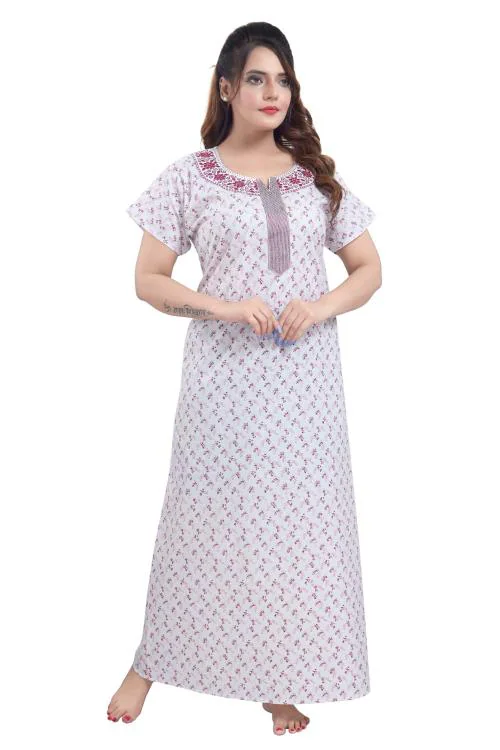 Buy TRUNDZ Printed Free Size Pure Cotton Nighty(White) Online at Best ...