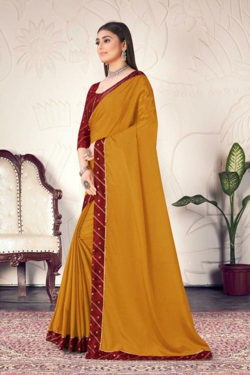 Buy Prajval Women Mustard Solid Silk Blend Bollywood Saree Online at ...