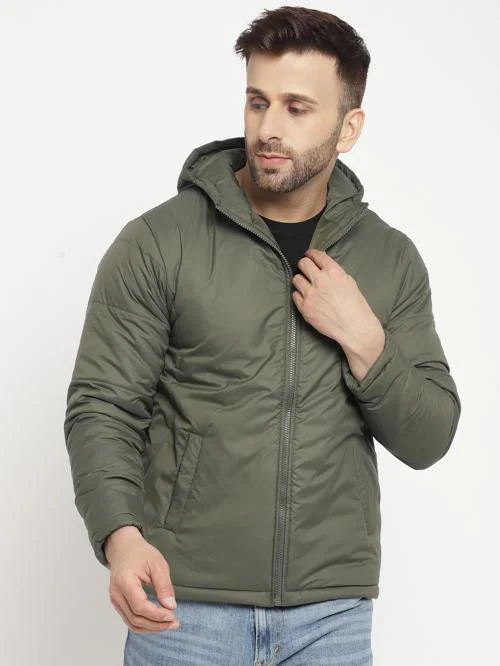 Buy Better Think Men Green Self Design Nylon Quilted Jacket (S) Online ...
