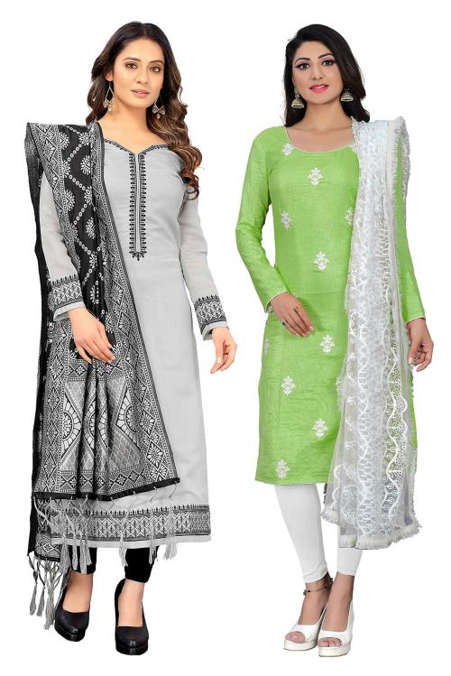 Buy VUBA Women Grey and Pista Embroidered Chanderi Silk, Dola Silk Semi ...