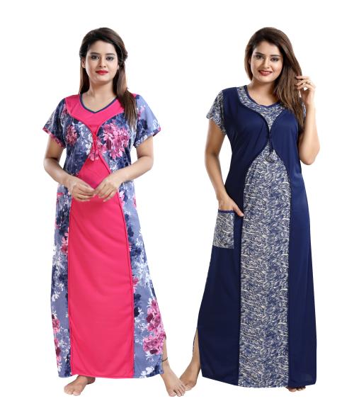 Buy Babesa Women Multicolor Printed Satin Nighty Combo- Free Size (Pack ...