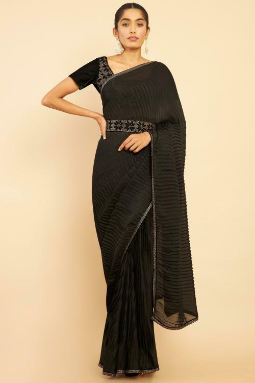 Buy SOCH Women Black Solid/Plain Single Saree (Free Size) Online at ...