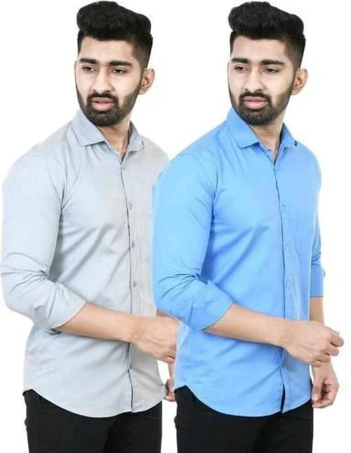 Buy BOUGHT FIRST Solid Regular Fit Combo of 2 Shirt for Men's, Stylish Full Sleeves Pure Cotton ...