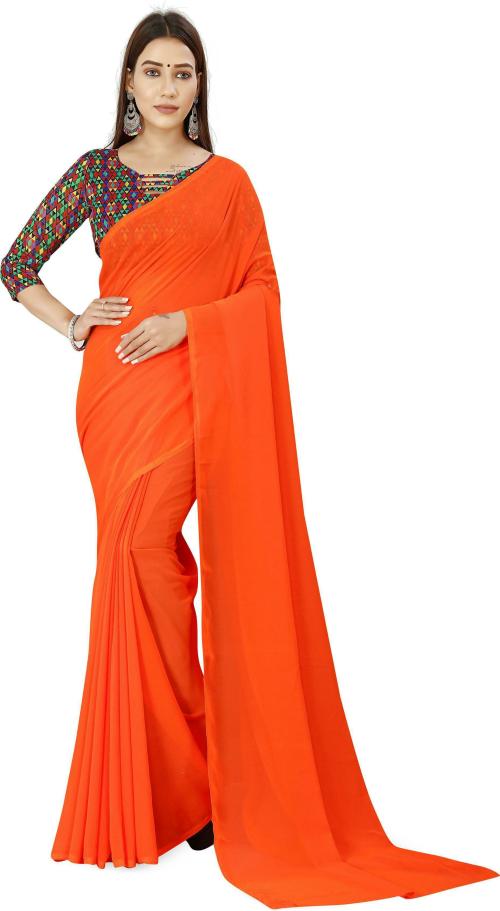 Buy Kashvi Sarees Women Orange Solid Georgette Single Saree Online at ...
