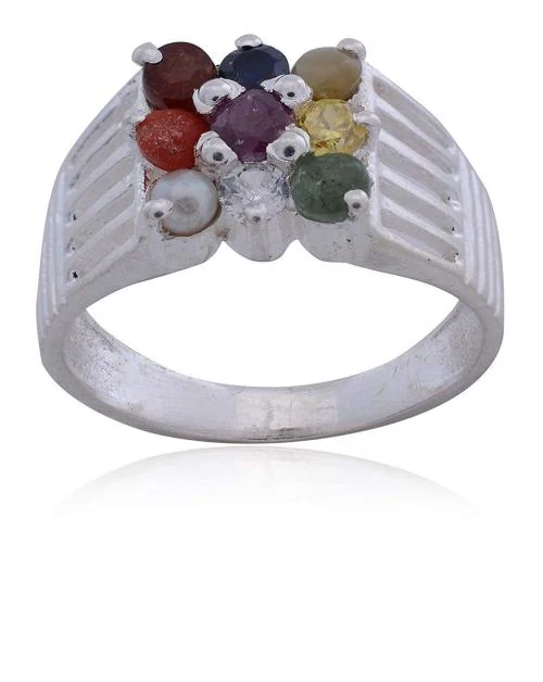 Buy CEYLONMINE Silver PLNatural Certified Navratna Stone Nine Planets Adjustable Ring for Men ...