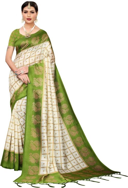 Buy Today Deal Women White Checkered Art Silk Single Saree Online at ...