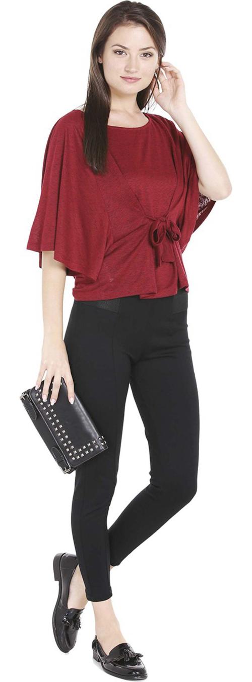 Buy 109F Women Red Solid Polyester Viscose, Blend Top Online at Best ...