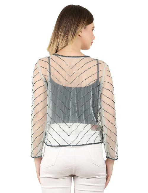 Buy UNFAKENOW Women White Net Embellished Shrug (XXL) Online at Best ...